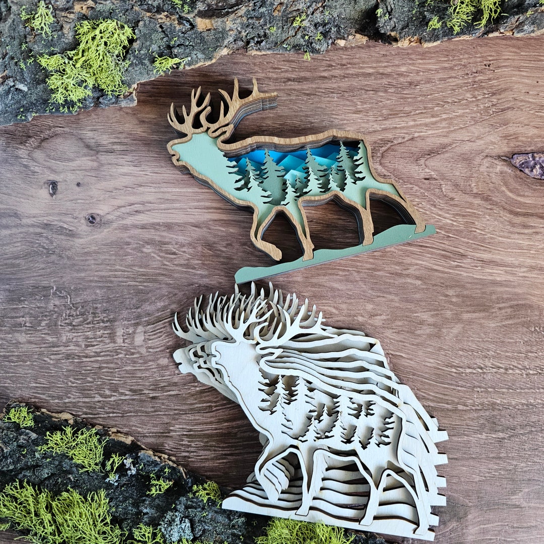 Layered Wood Elk DIY Art Kit With Mountain Nature Landscape for Girl's ...