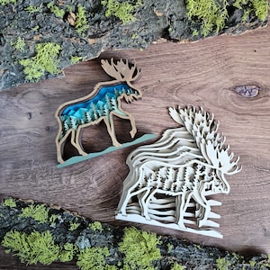 Layered Wood Moose DIY Art Kit With Mountain Nature Landscape for Girl ...