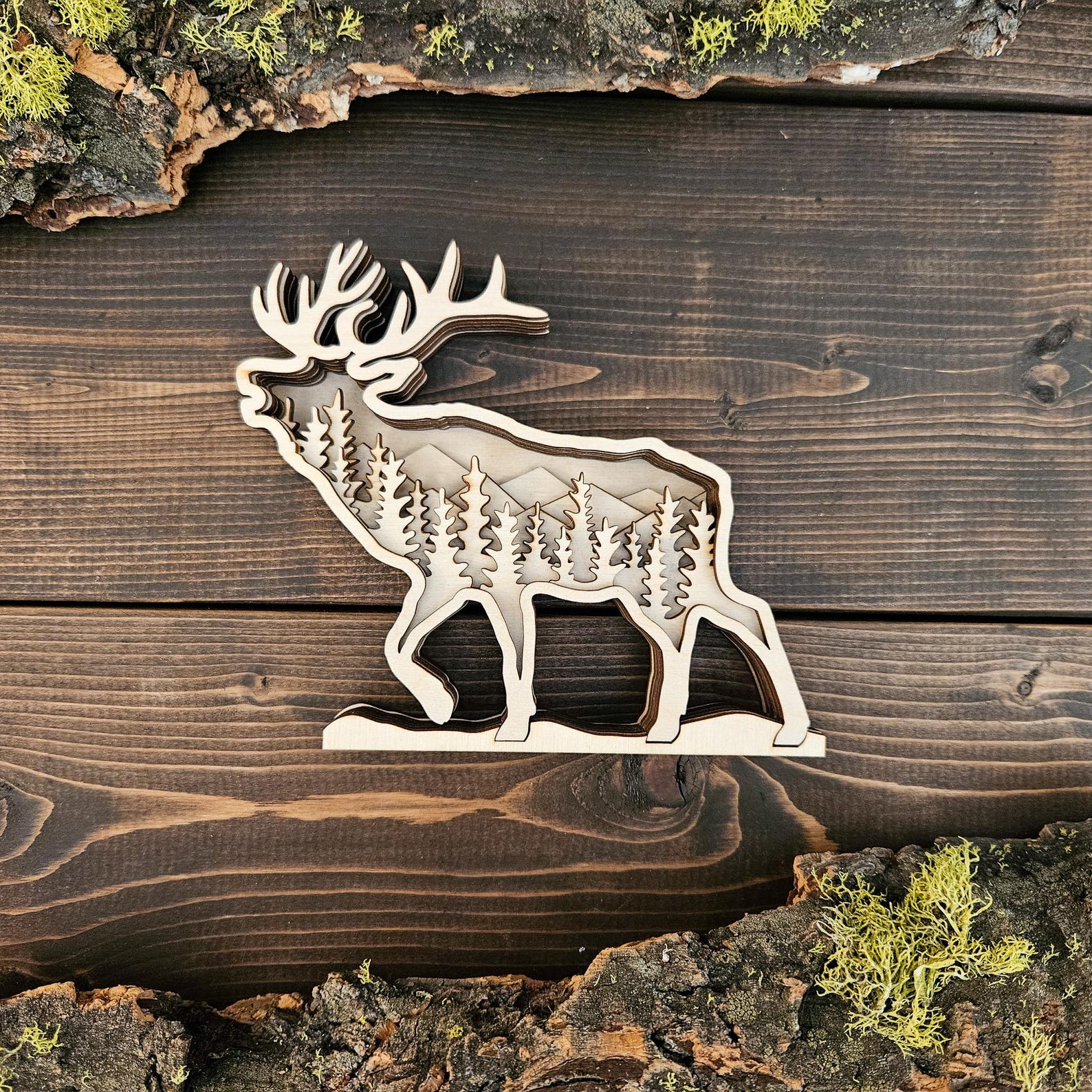 Layered Wood Elk DIY Art Kit With Mountain Nature Landscape for Girl's ...