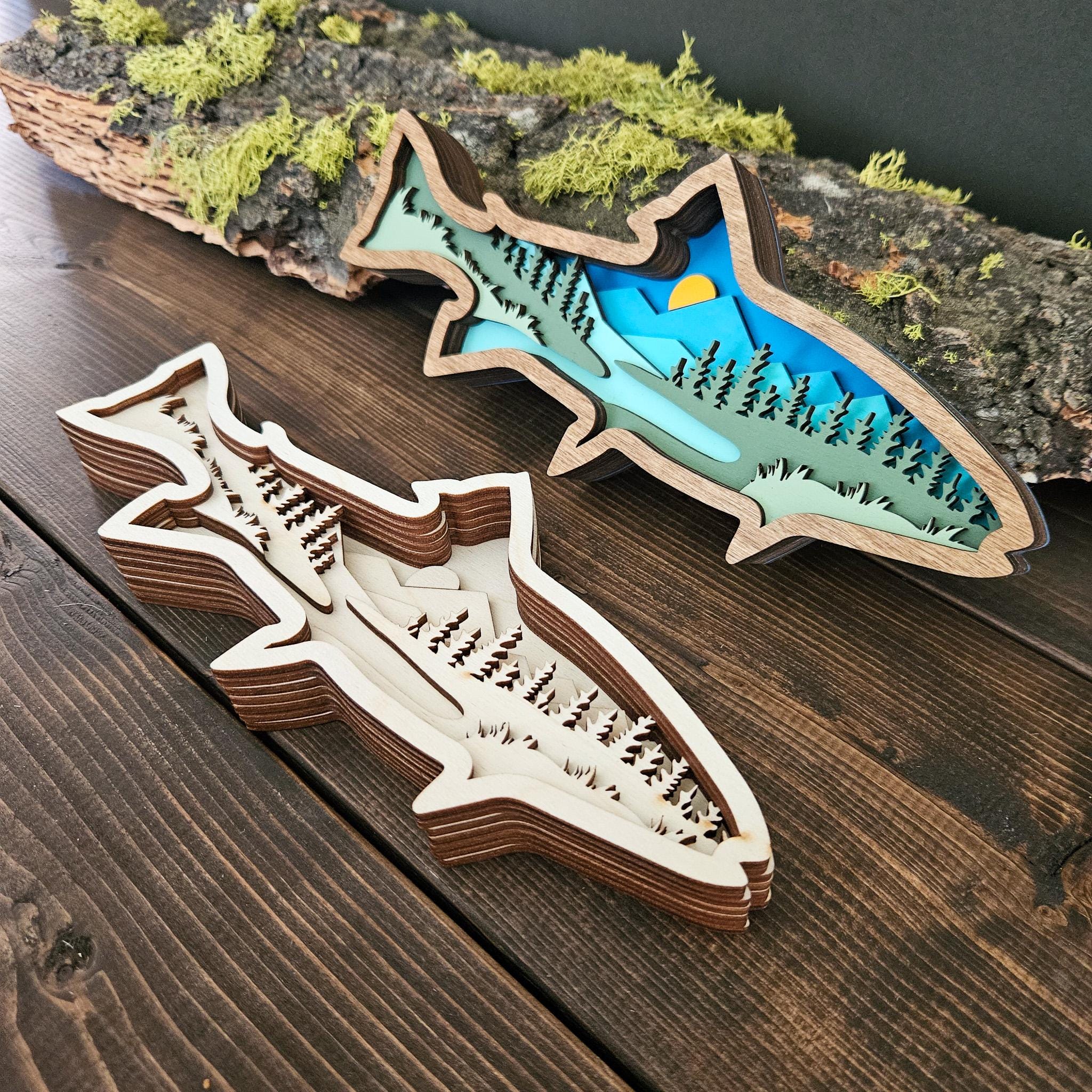 Layered Wood Fish DIY Art Kit With Mountain Nature Landscape for Girl's ...
