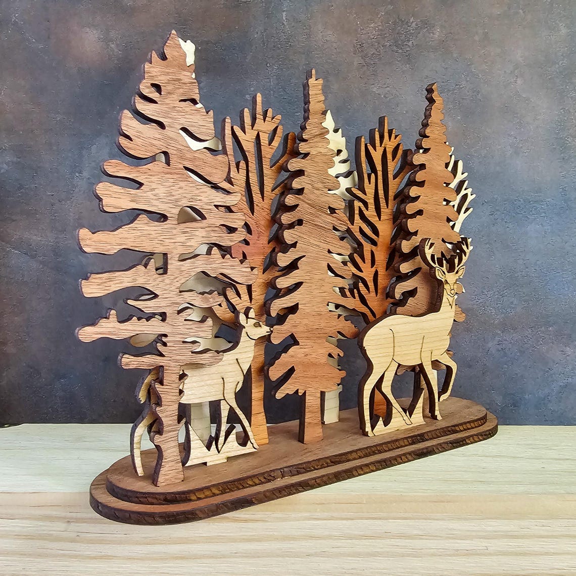 3D Layered Deer Pair Interchangeable Forest Scene Mantel Decoration ...
