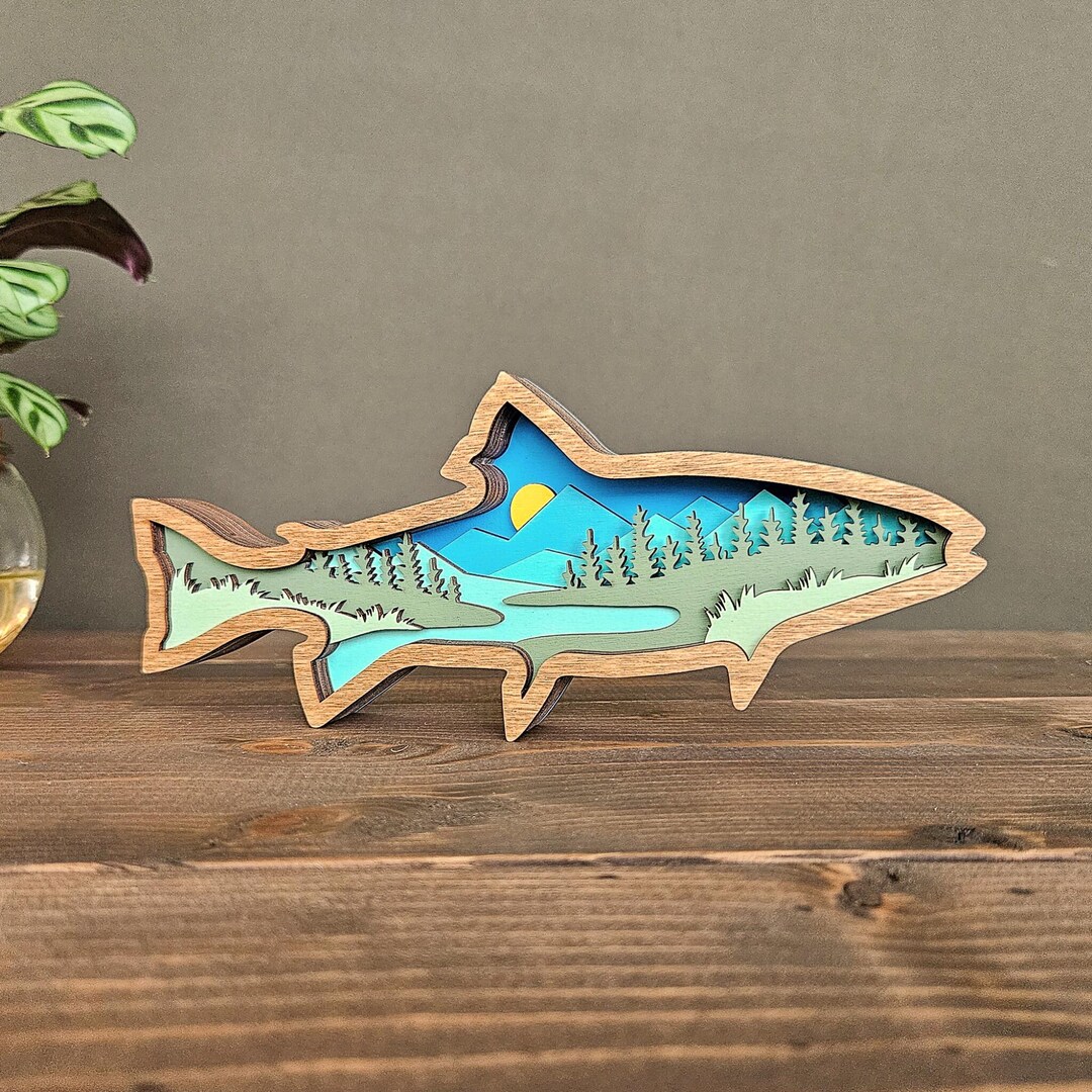 3D Layered Trout Fish Wall Art, Lake House Decor, Rustic Fishing Gift ...