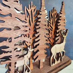 3D Layered Deer Pair Interchangeable Forest Scene Mantel Decoration ...