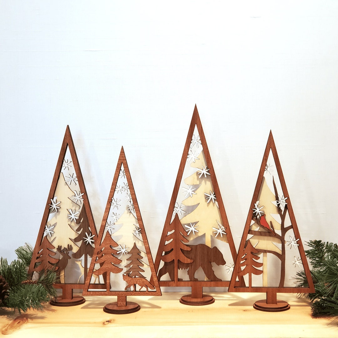 Wood Tree, Tree Shelf Sitters, Christmas Decor, Mantle Art, Winter ...