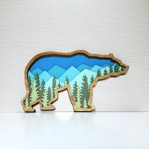 Layered Wolf Art, 3D Wall Art, Mountains and Trees, Outdoor Lover Gift ...