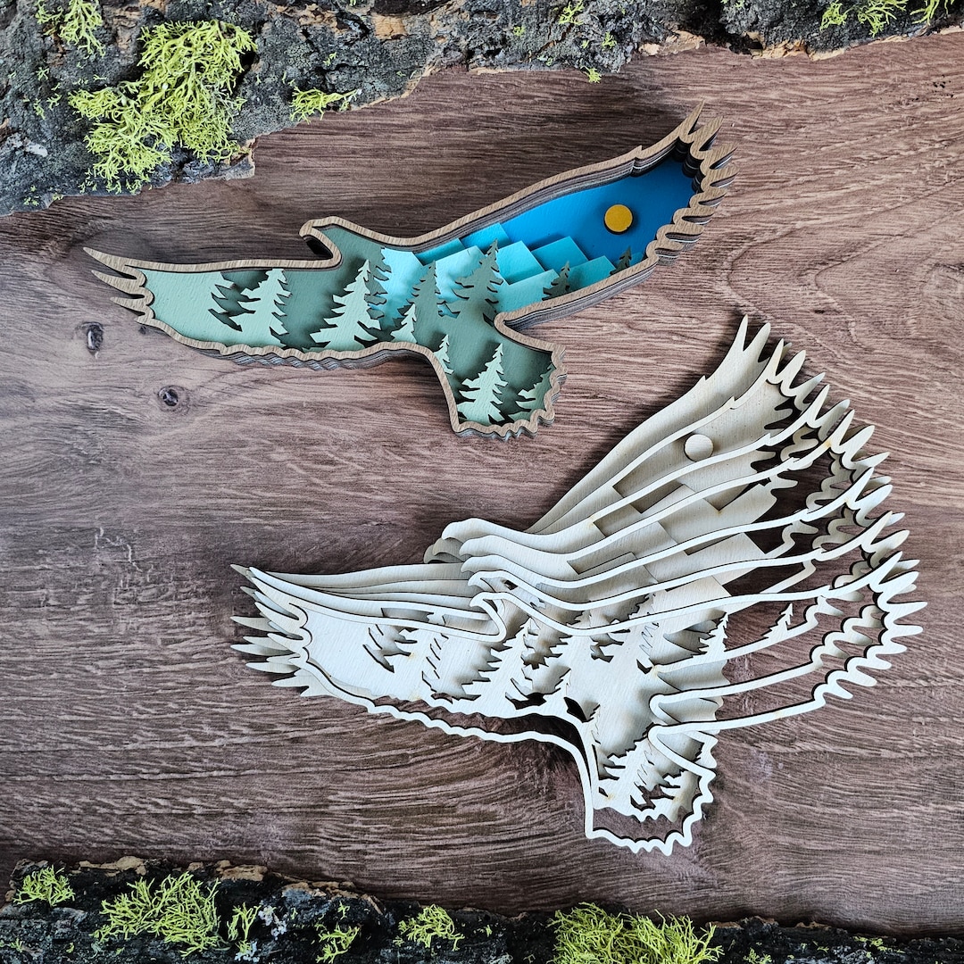 Layered Wood Eagle DIY Art Kit With Mountain Nature Landscape for Girl ...