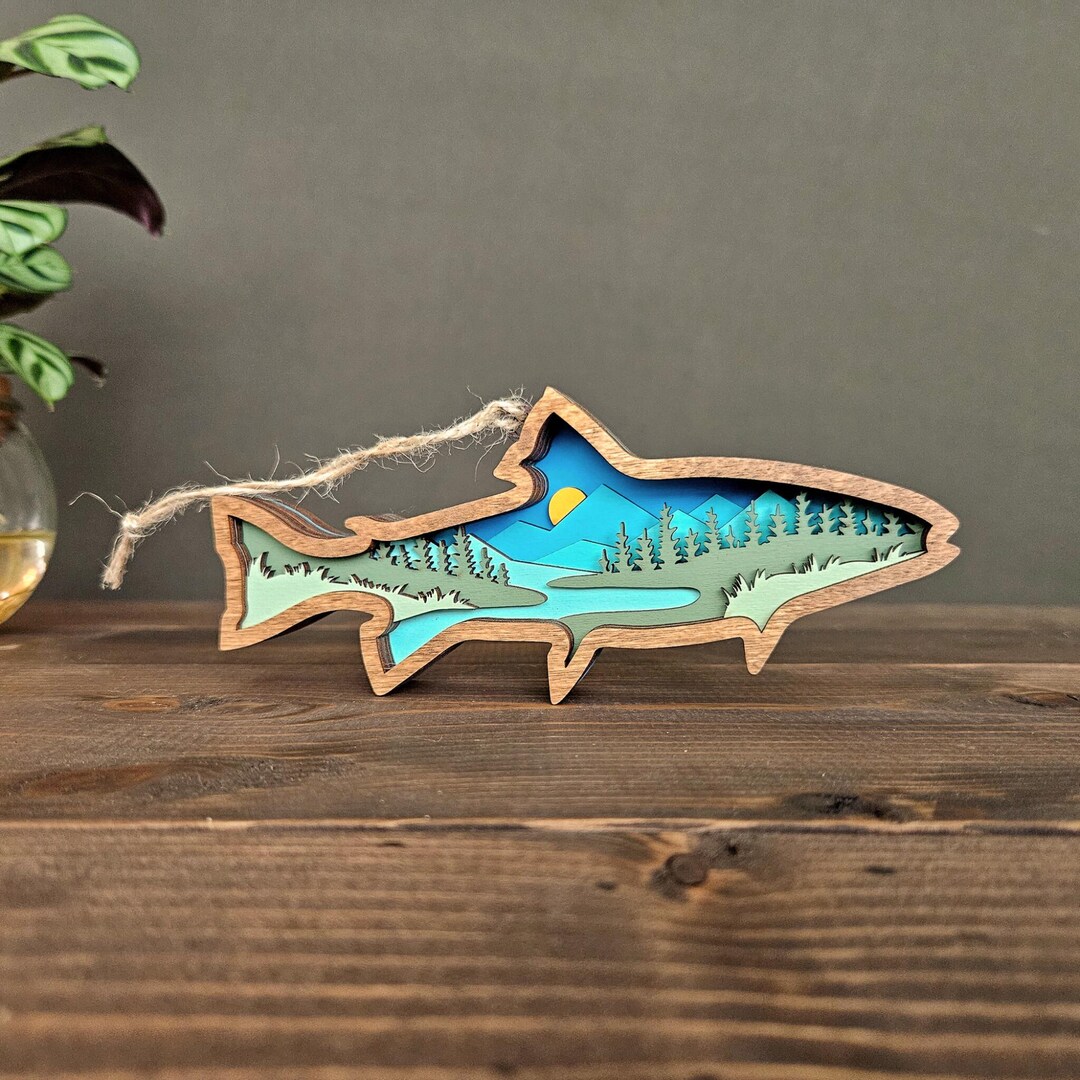 3D Wood Rainbow Trout Fish Christmas Tree Ornament, Best Gift for ...
