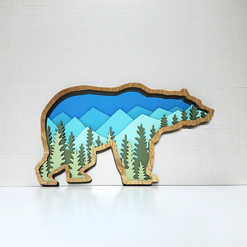 Layered Elk Art With Mountains and Trees Gift for Outdoor - Etsy