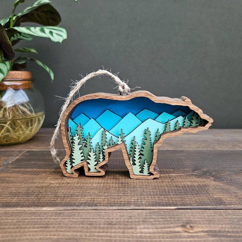 3D Bear Ornament – Layered Wood Christmas Decor – Rustic Wildlife Gift ...