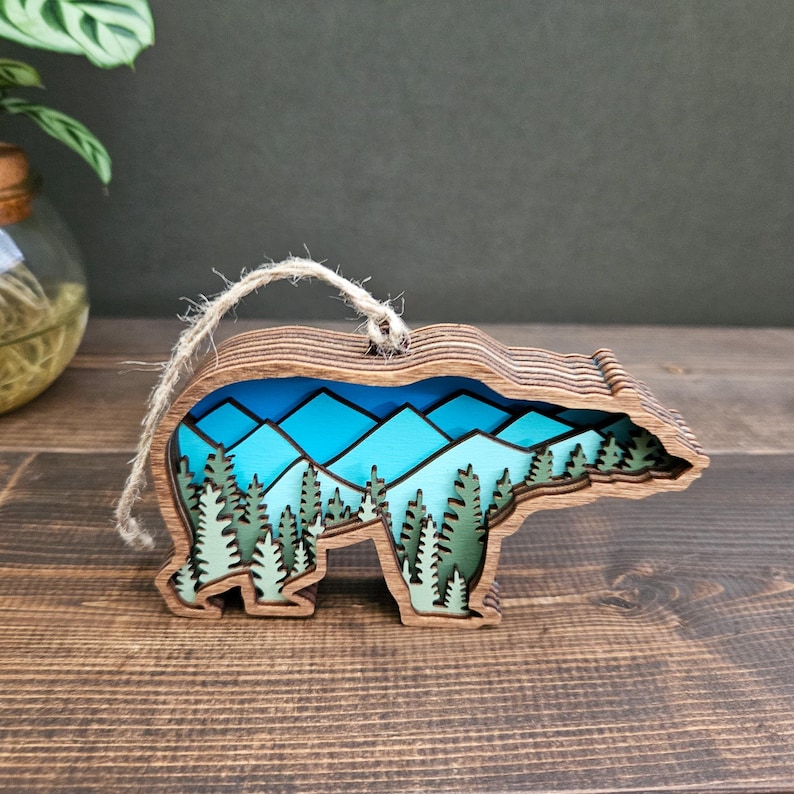 3D Bear Ornament – Layered Wood Christmas Decor – Rustic Wildlife Gift ...