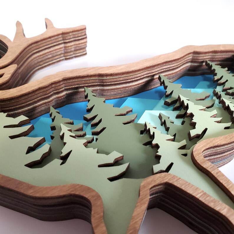 Layered Elk Art With Mountains and Trees Gift for Outdoor - Etsy