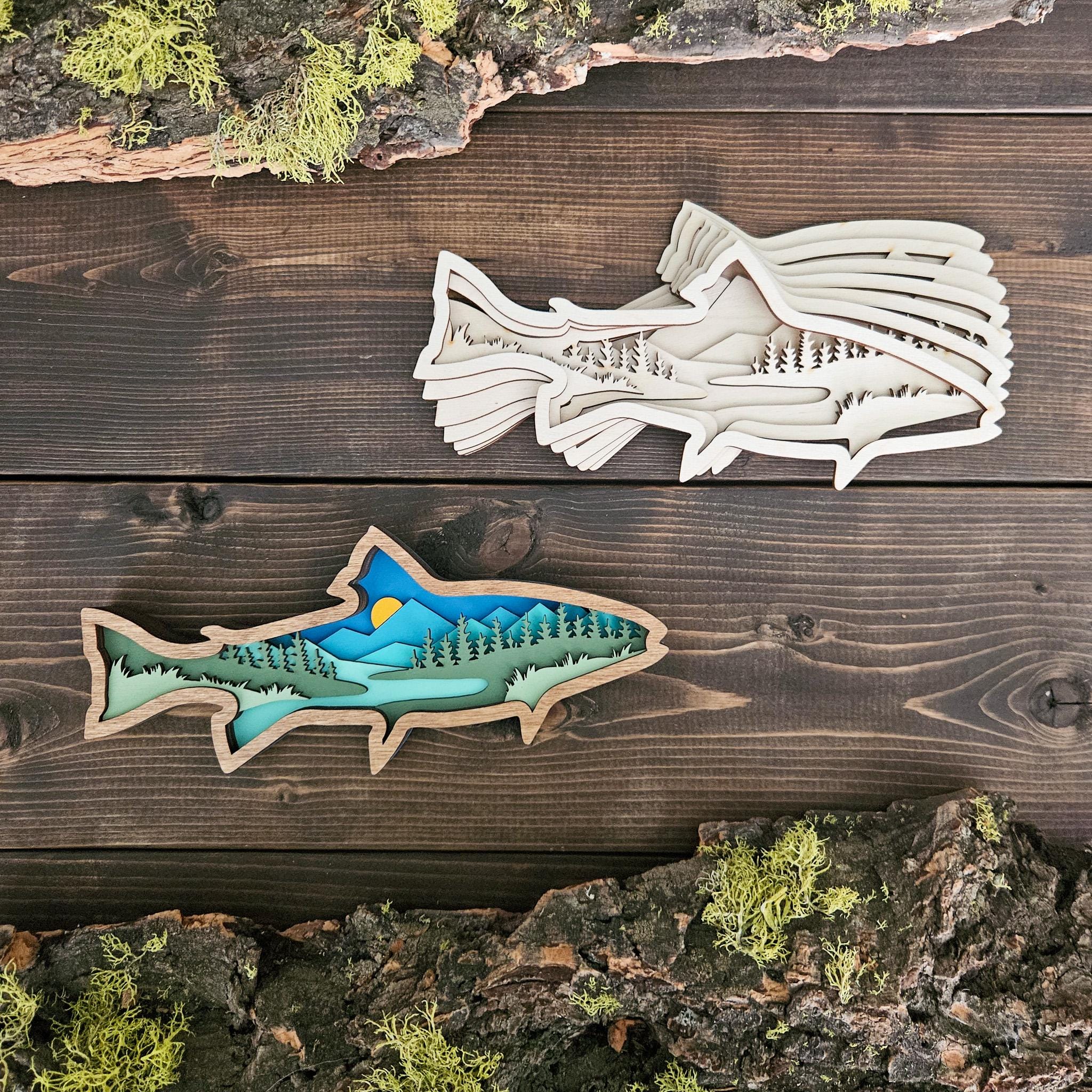 Layered Wood Fish DIY Art Kit With Mountain Nature Landscape for Girl's ...