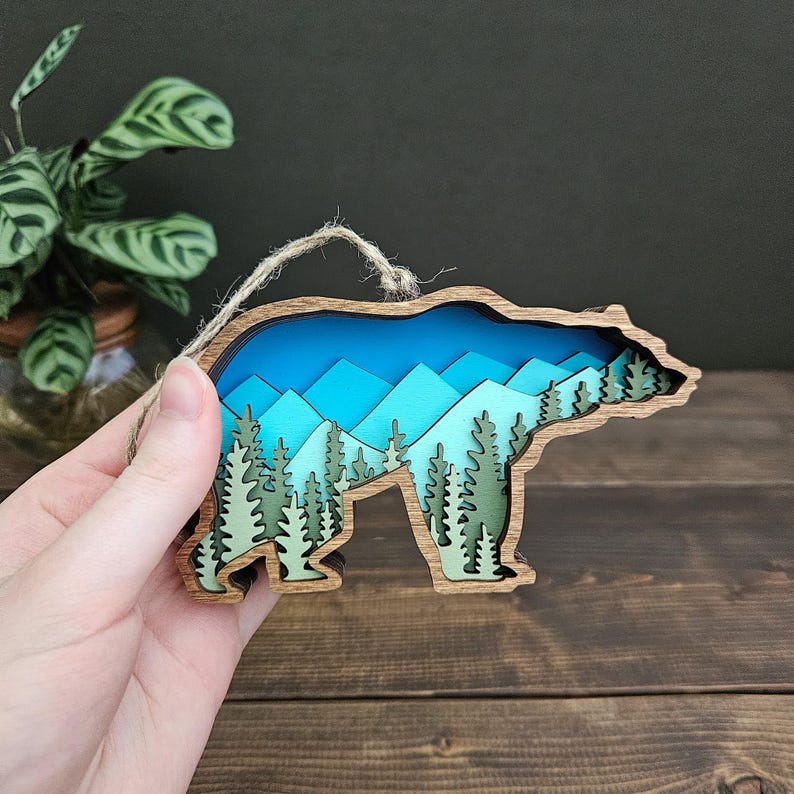 3D Bear Ornament – Layered Wood Christmas Decor – Rustic Wildlife Gift ...