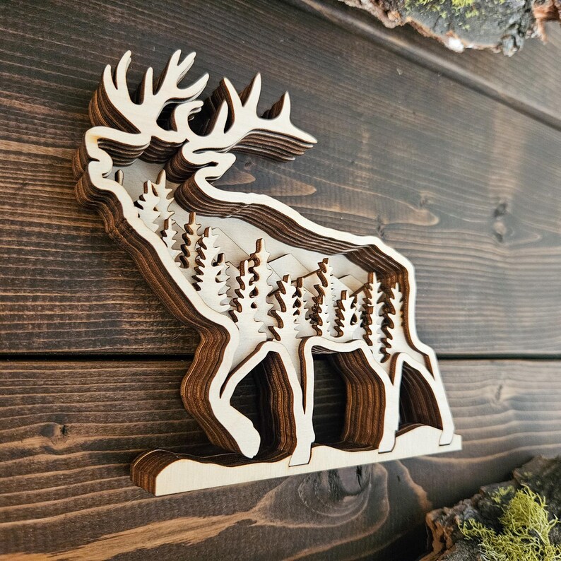 Layered Wood Elk DIY Art Kit With Mountain Nature Landscape for Girl's ...