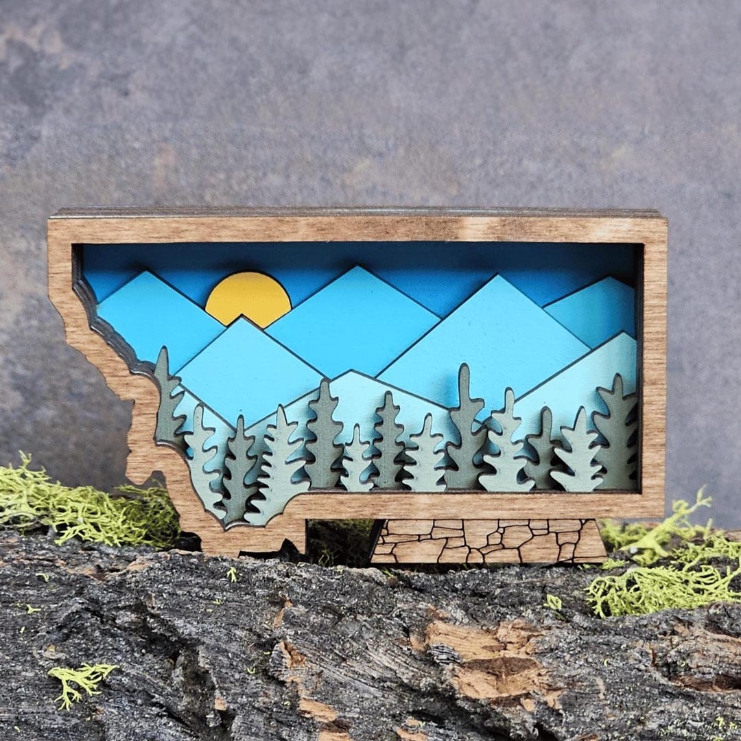 Mini 3D Wood Montana State Shaped Magnet, Best Gift for Montana Lover ...