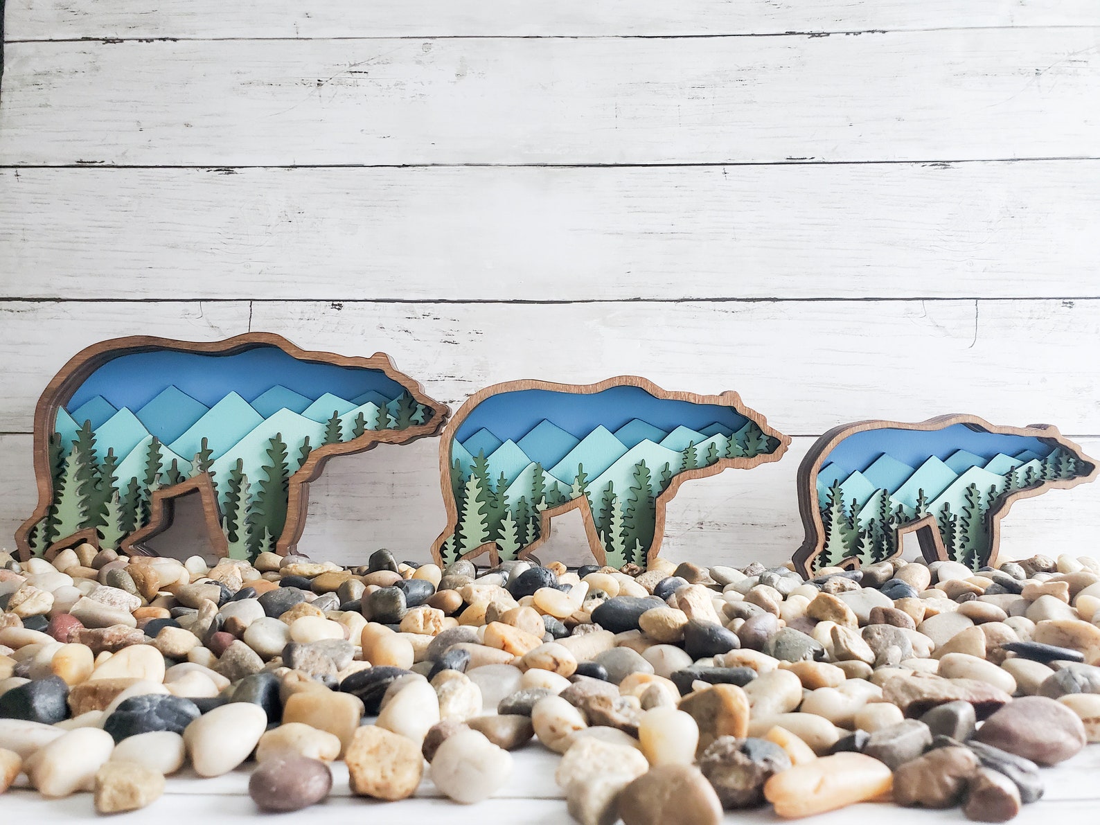 Layered Bear Art With Mountains and Trees Great Gift for - Etsy