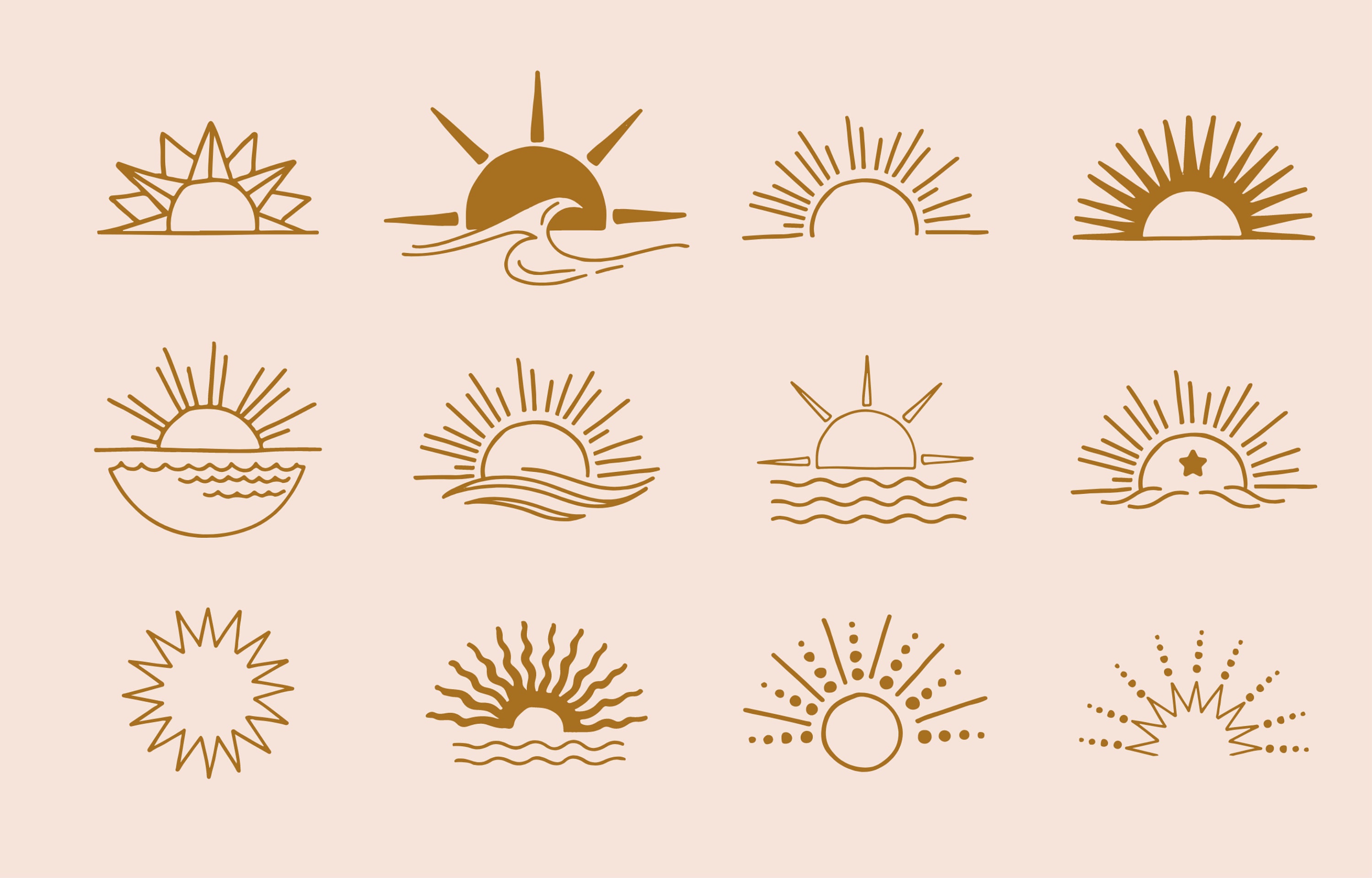 Hand Drawn Sun Golden Line Art SVG Bundle Sunbeams Cliparts - Etsy ...