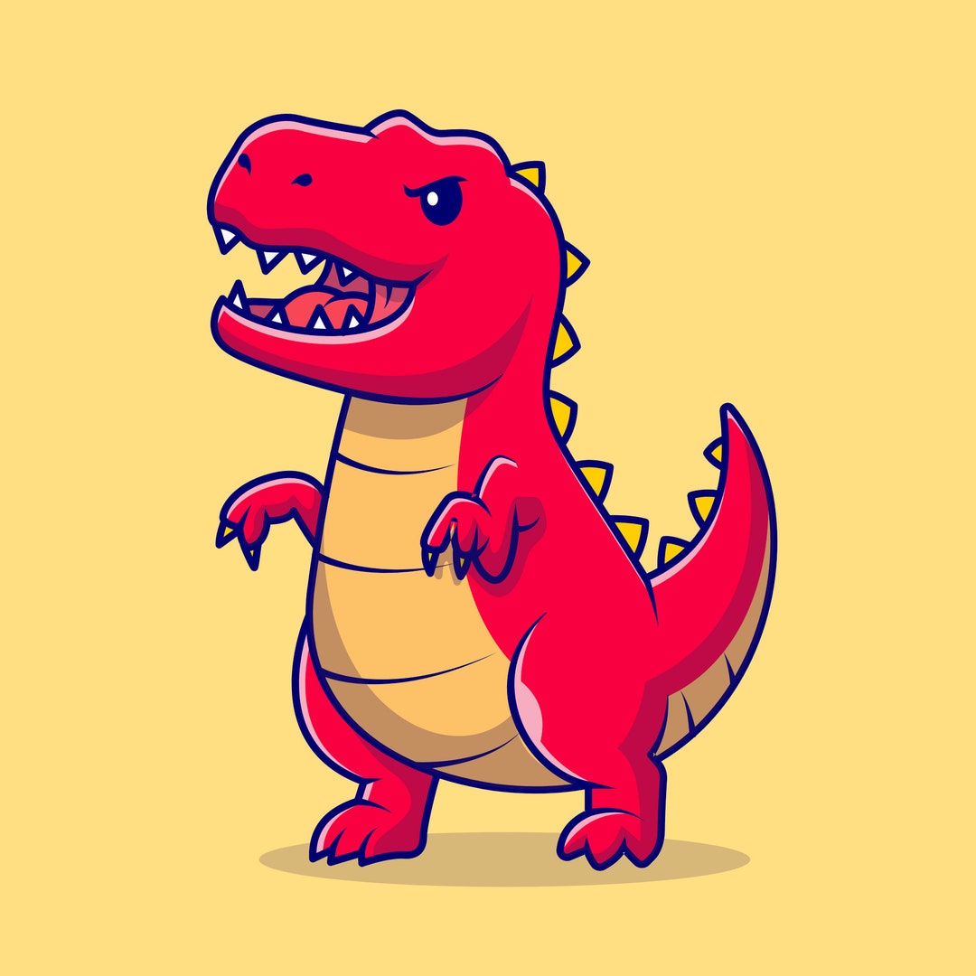 Hand Drawn Trex SVG Illustration Kawaii Angry Red Dinosaur Clipart Cute ...