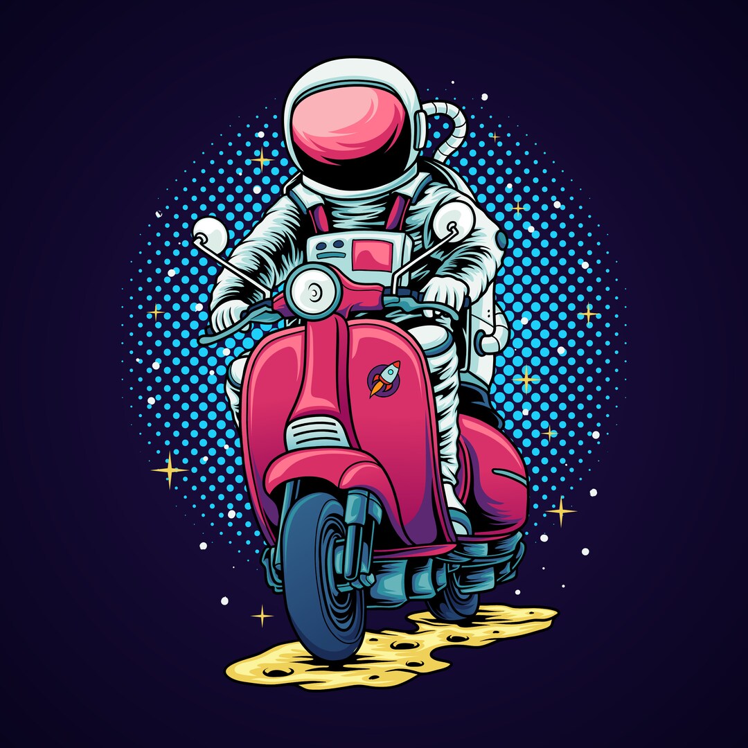 Hand Drawn Cartoon Astronaut Riding Scooter SVG Digital Illustration ...