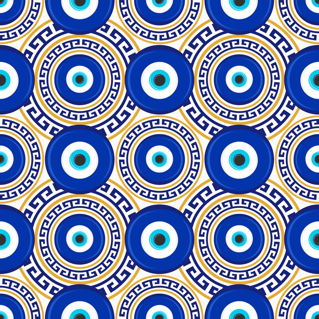 Hand Drawn Greek Evil Eye Seamless Pattern SVG Digital Illustration ...