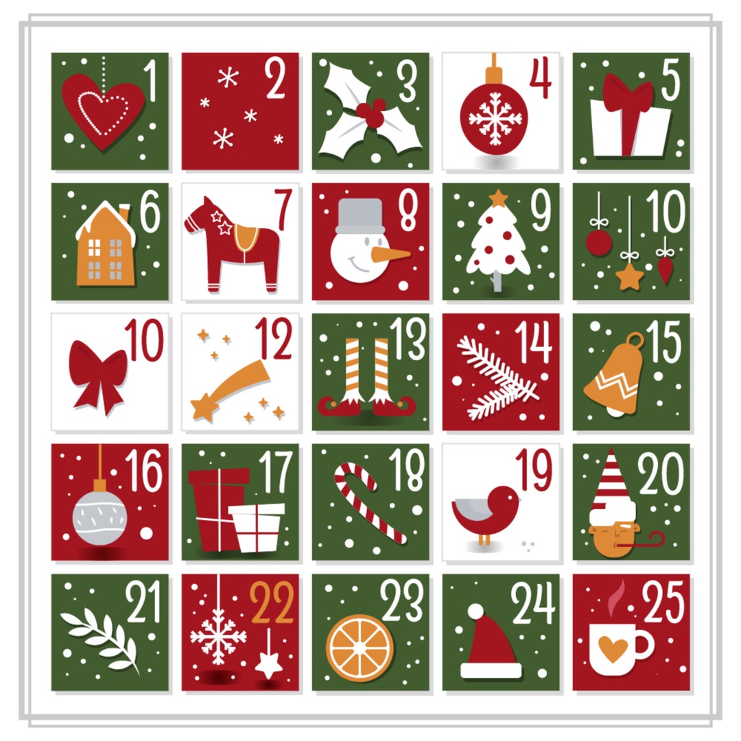 Hand Drawn Christmas Calendar Beautiful Festive Elements Leaves ...