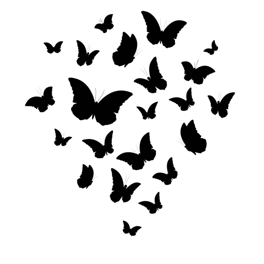 Hand Drawn Butterflies Illustration SVG Black and White Silhouette ...