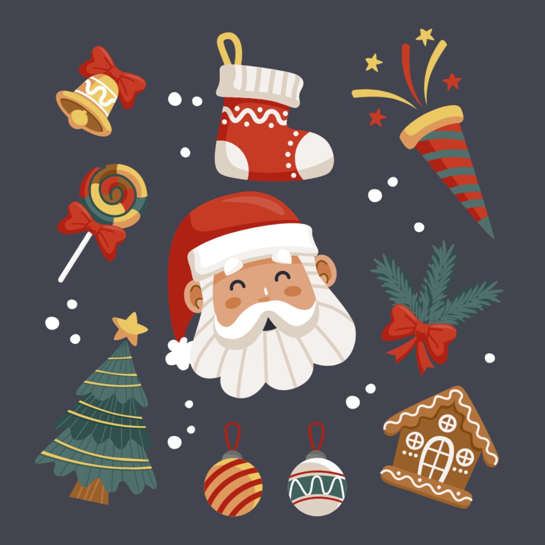 Hand Drawn Christmas Elements SVG Bundle New Year's Icons Flat ...