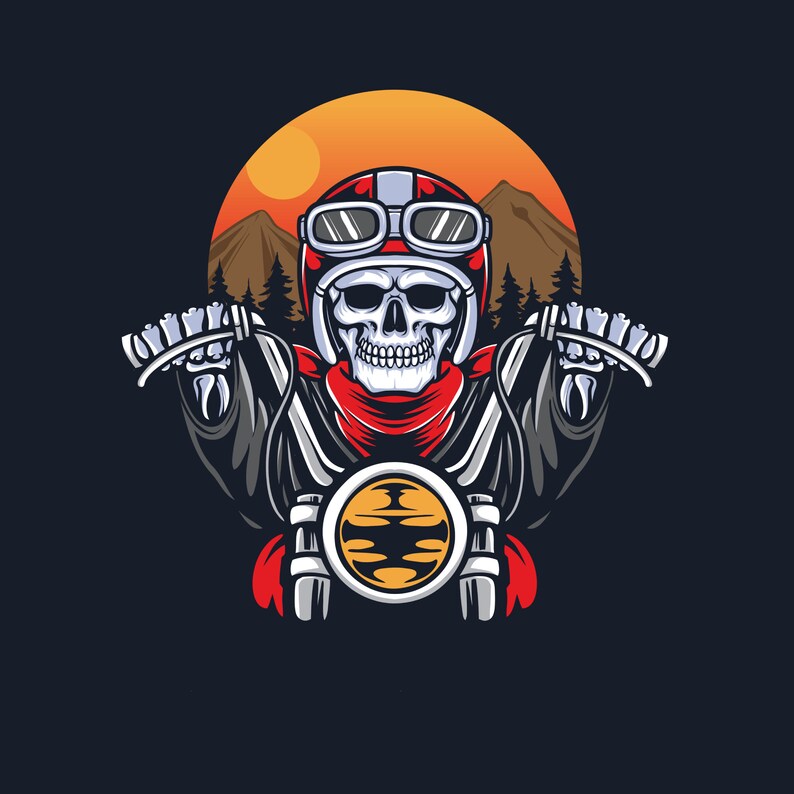Hand Drawn Skull Biker Halloween Illustration SVG Skeleton - Etsy