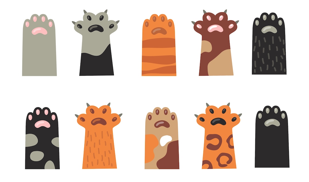 Hand Drawn Cat Paws SVG Bundle Illustration Cute Kawaii Kitten ...