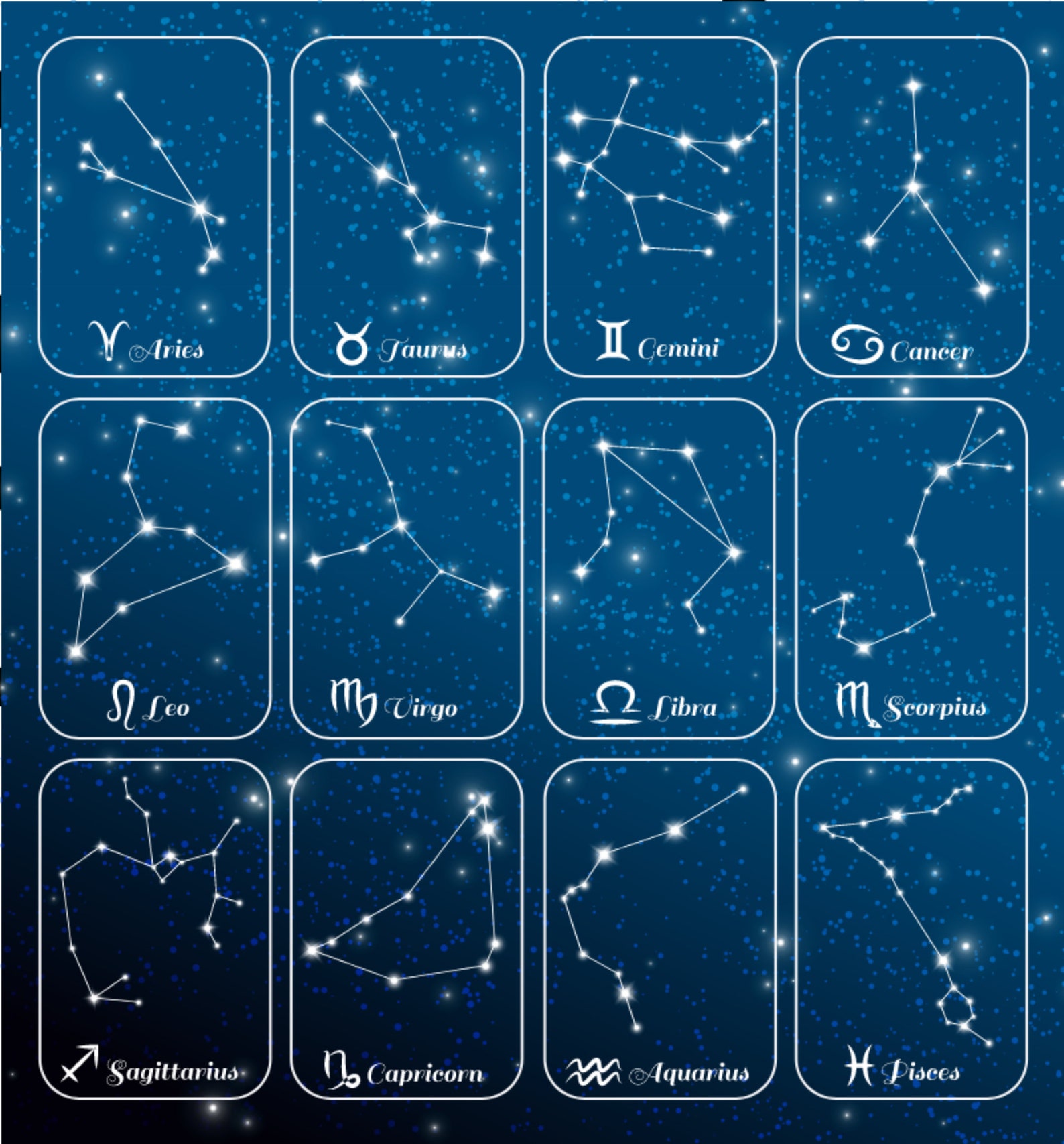 Hand Drawn Zodiac Constellation Cards: SVG Clipart Bundle (digital ...