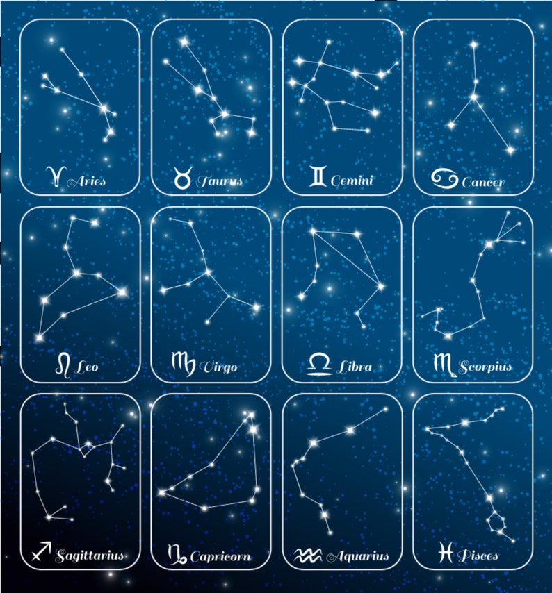 Hand Drawn Zodiac Signs Constellation Cards Deck SVG Bundle - Etsy