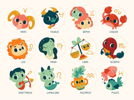 Kawaii Cartoon Zodiac Signs SVG Bundle Illustration Hand Drawn - Etsy