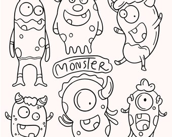Black and White Monster Clipart - Etsy