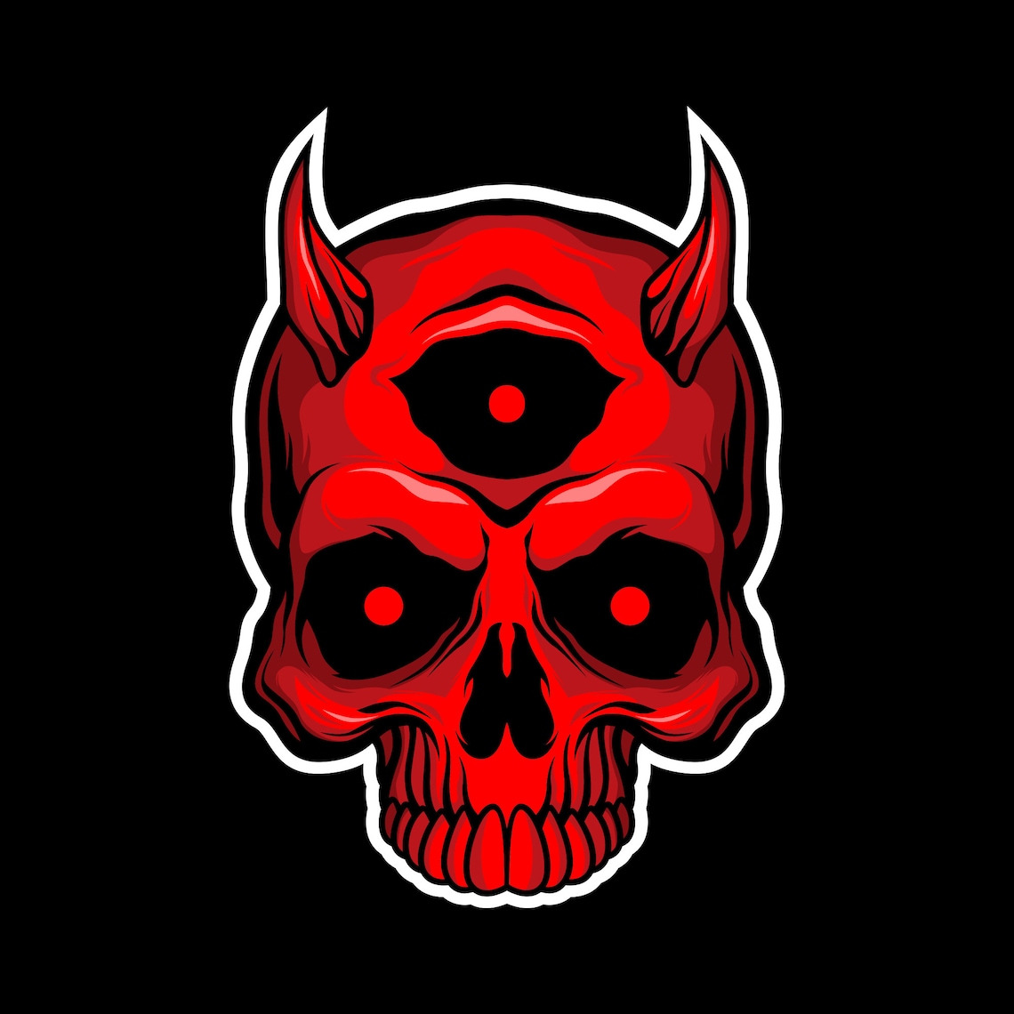 Scary Red Devil Skull Horns With Three Eyes SVG Hand Drawn - Etsy