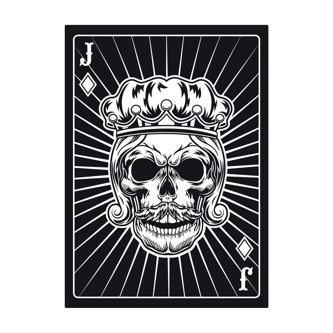 Hand Drawn Skull King Playing Card SVG Jack Diamond Skeleton Card Deck ...