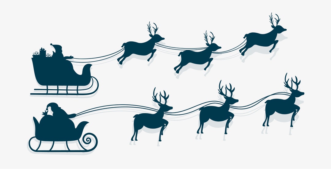Hand Drawn Santa Claus SVG Silhouette Christmas Reindeer Flying on ...
