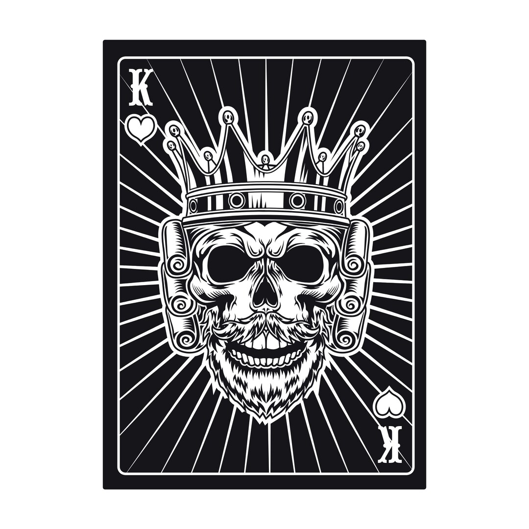 King Skull Playing Card SVG: Skeleton King of Hearts Clipart (digital ...