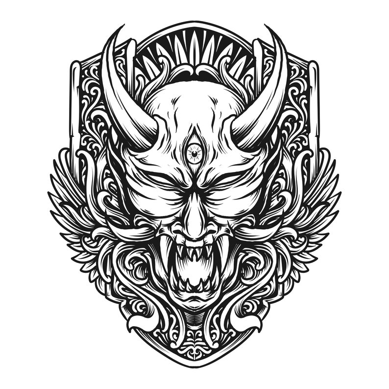 Hand Drawn Devil Illustration SVG Japanese Satan Clipart Oni - Etsy