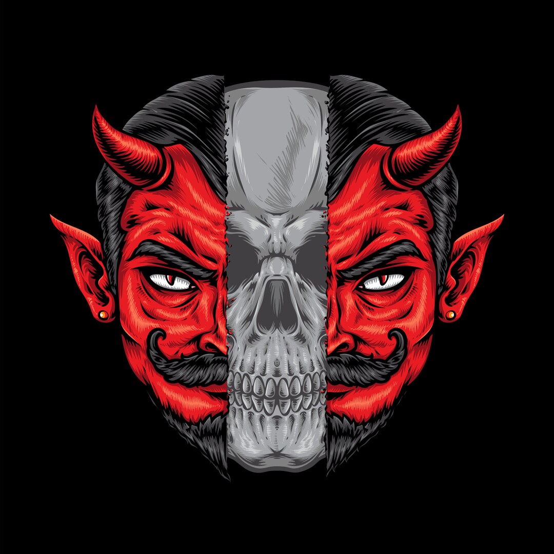 Hand Drawn Red Devil Skull SVG Illustration Halloween Evil Spooky ...
