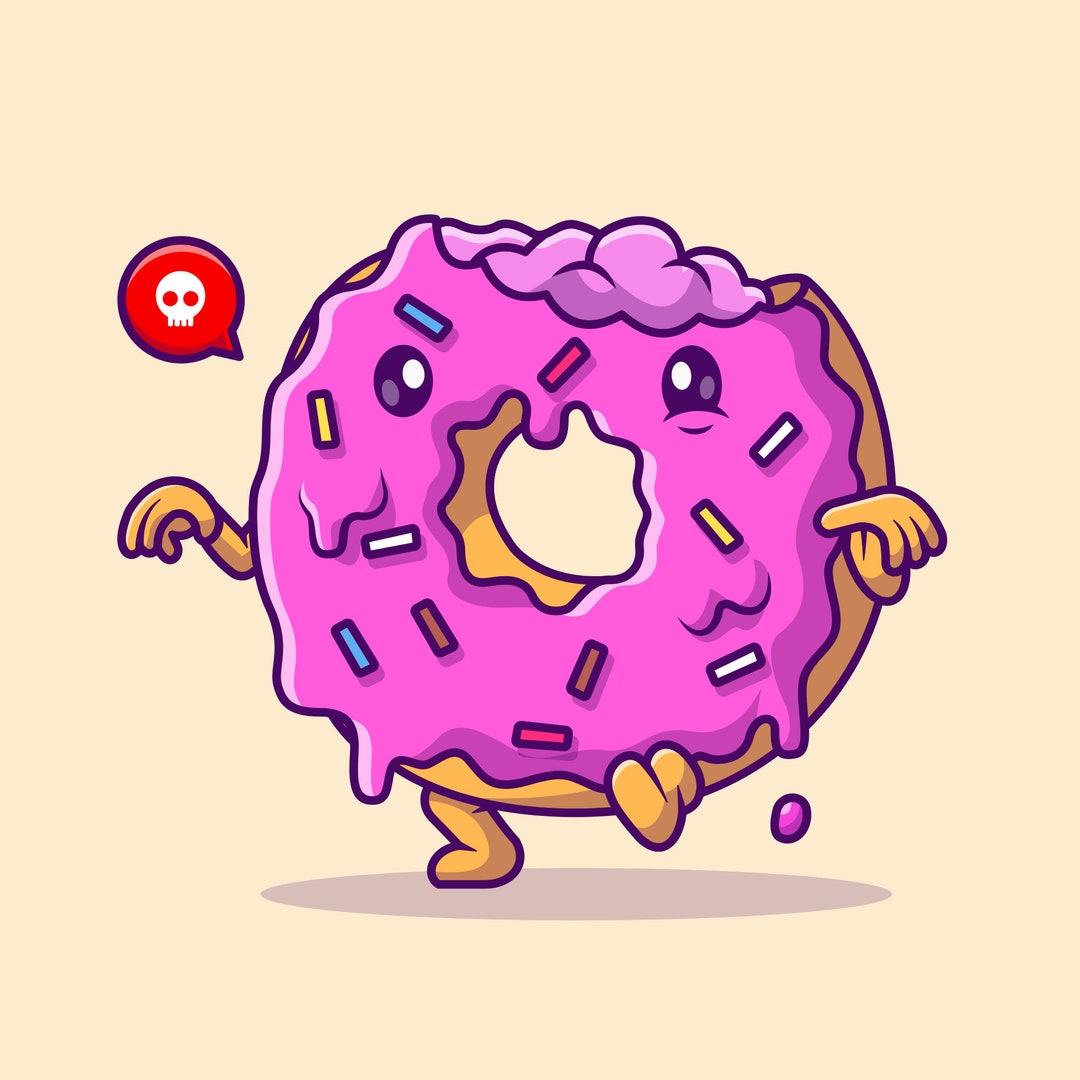 Hand Drawn Zombie Donut Illustration SVG Halloween Cartoon Food Flat ...