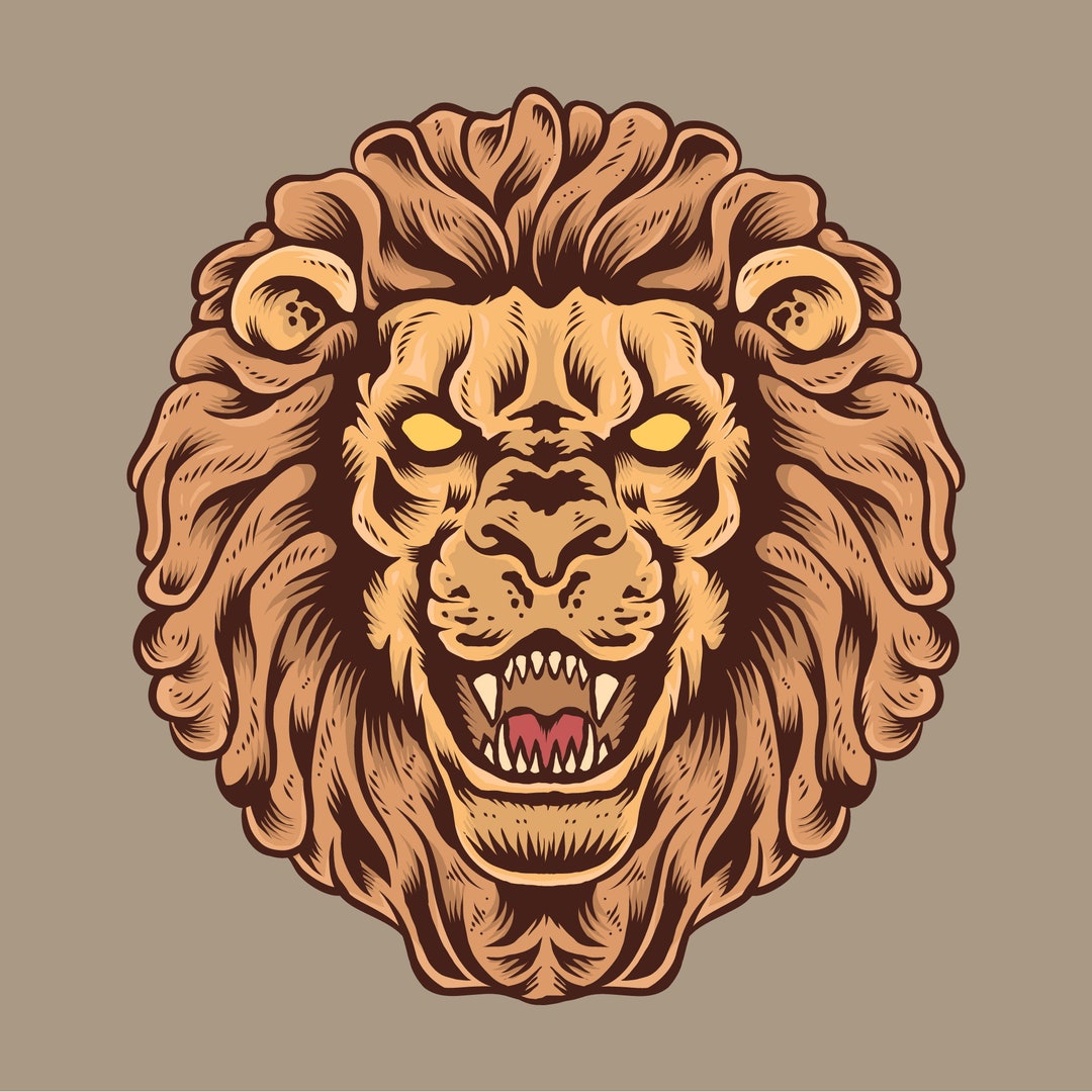 Hand Drawn Angry Lion Head SVG Illustration Spooky Wildcat Clipart ...