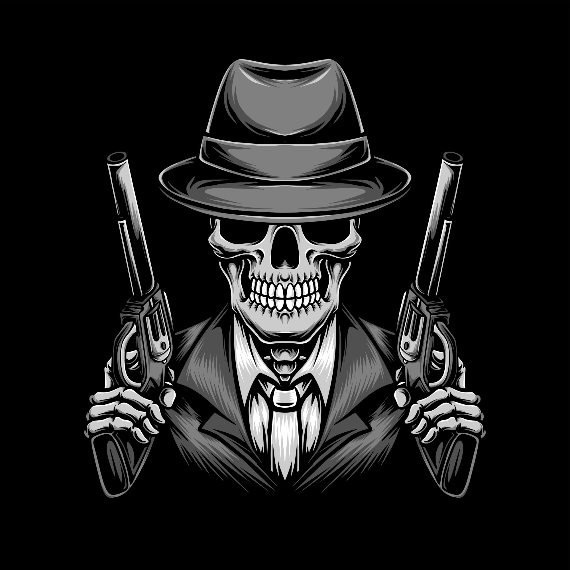 Gangster Skull With Guns