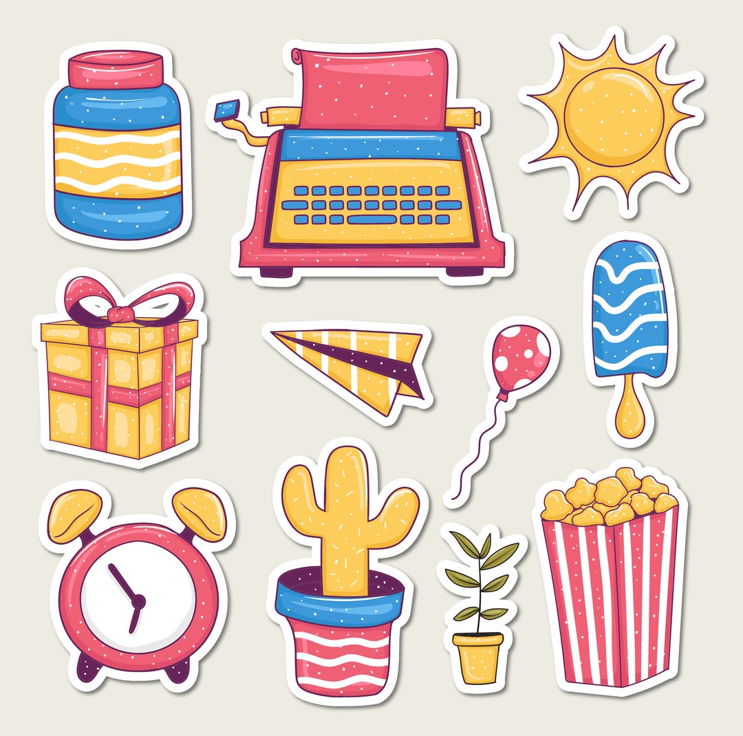 Doodle Art Stickers SVG Bundle: Hand-drawn Cartoon Cliparts (digital ...
