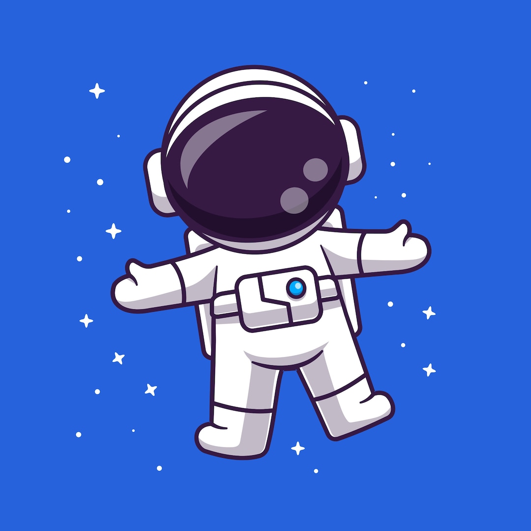 Hand Drawn Cartoon Astronaut Floating In Space Svg Digital Illustration