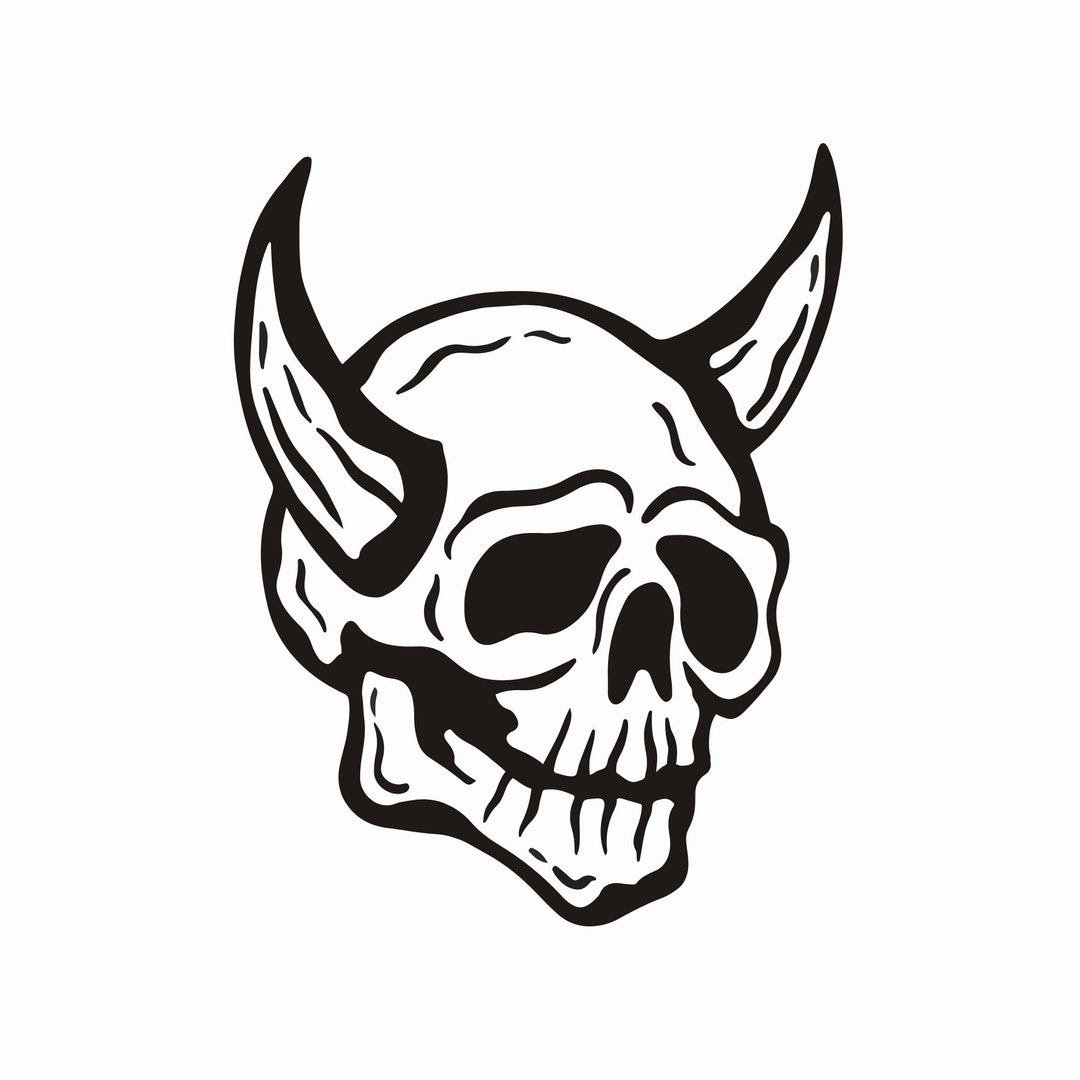 Hand Drawn Monster Skull With Horns Black and White SVG Devil Skeleton ...