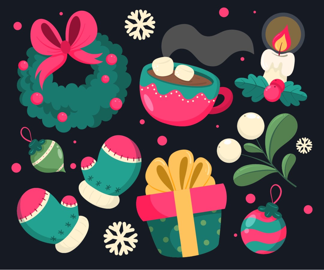 Hand Drawn Christmas Elements SVG Bundle Flat Illustration Gloves ...