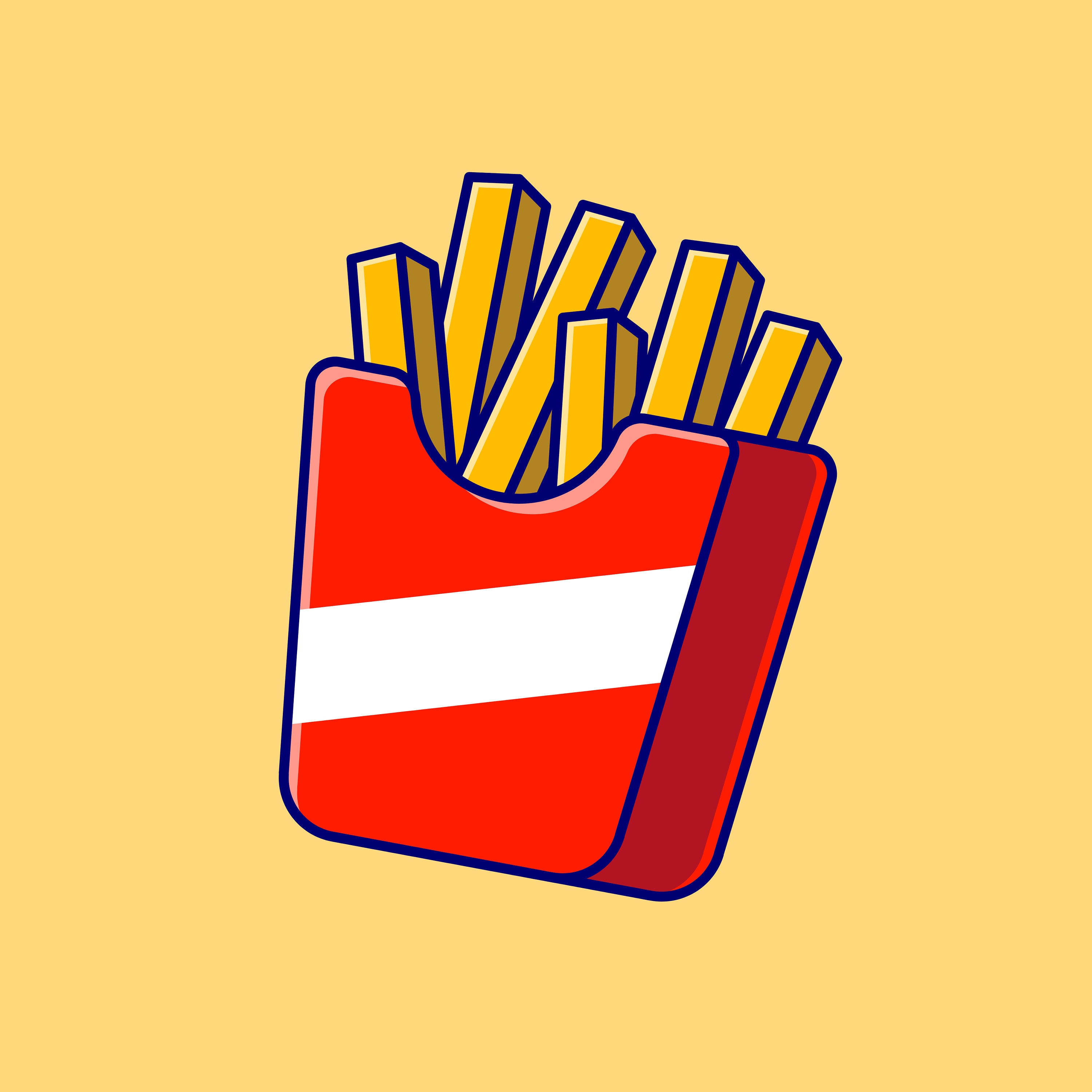 Hand Drawn Cartoon French Fries SVG Fast Food Flat Icon - Etsy