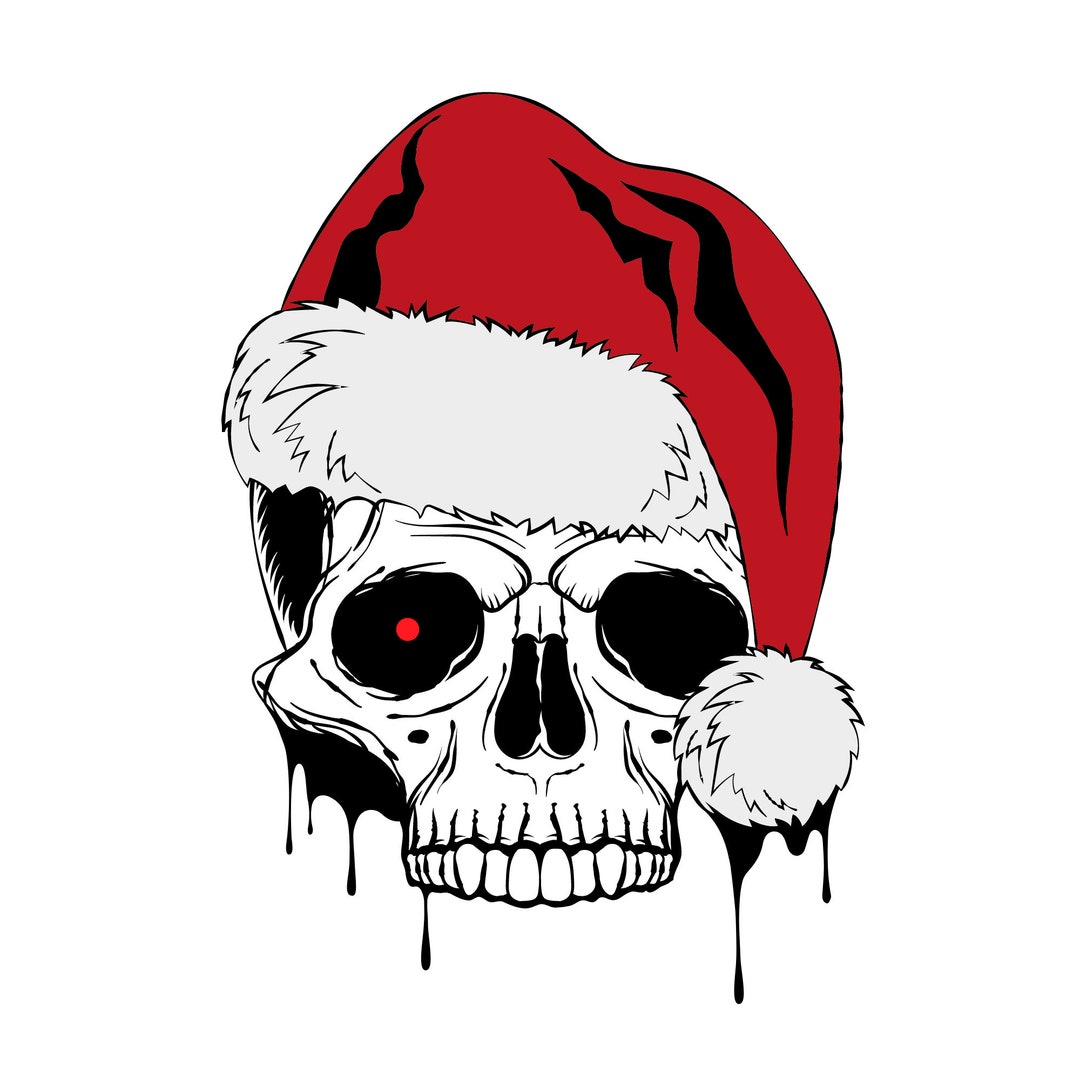 Christmas Skull SVG, Skull in Santa Hat SVG, Hand Drawn Skeleton Head ...