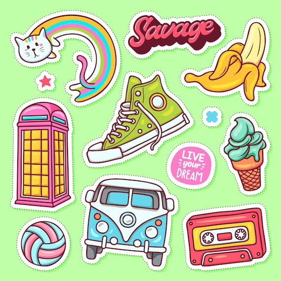 Doodle Stickers Pack SVG Bundle Hand Drawn Kombi Ball Booth - Etsy