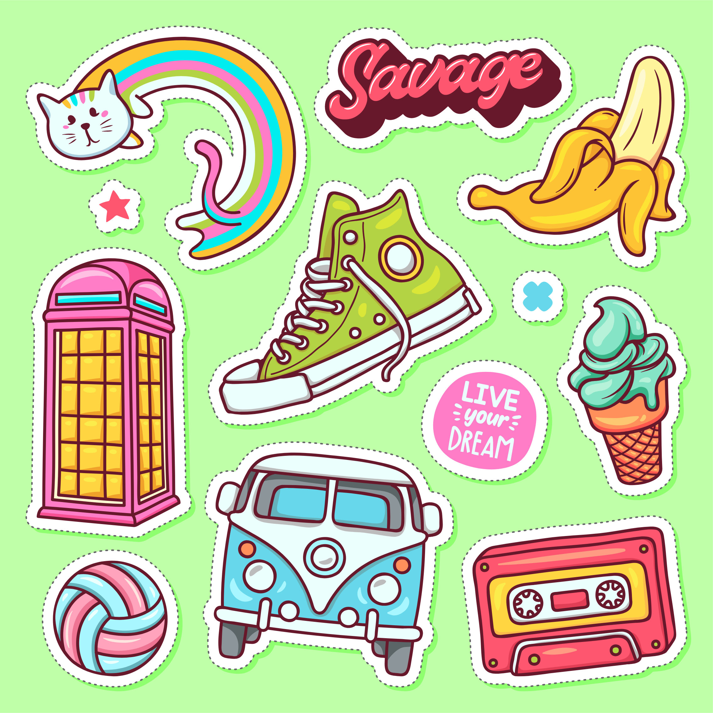Doodle Stickers Pack SVG Bundle Hand Drawn Kombi Ball Booth - Etsy